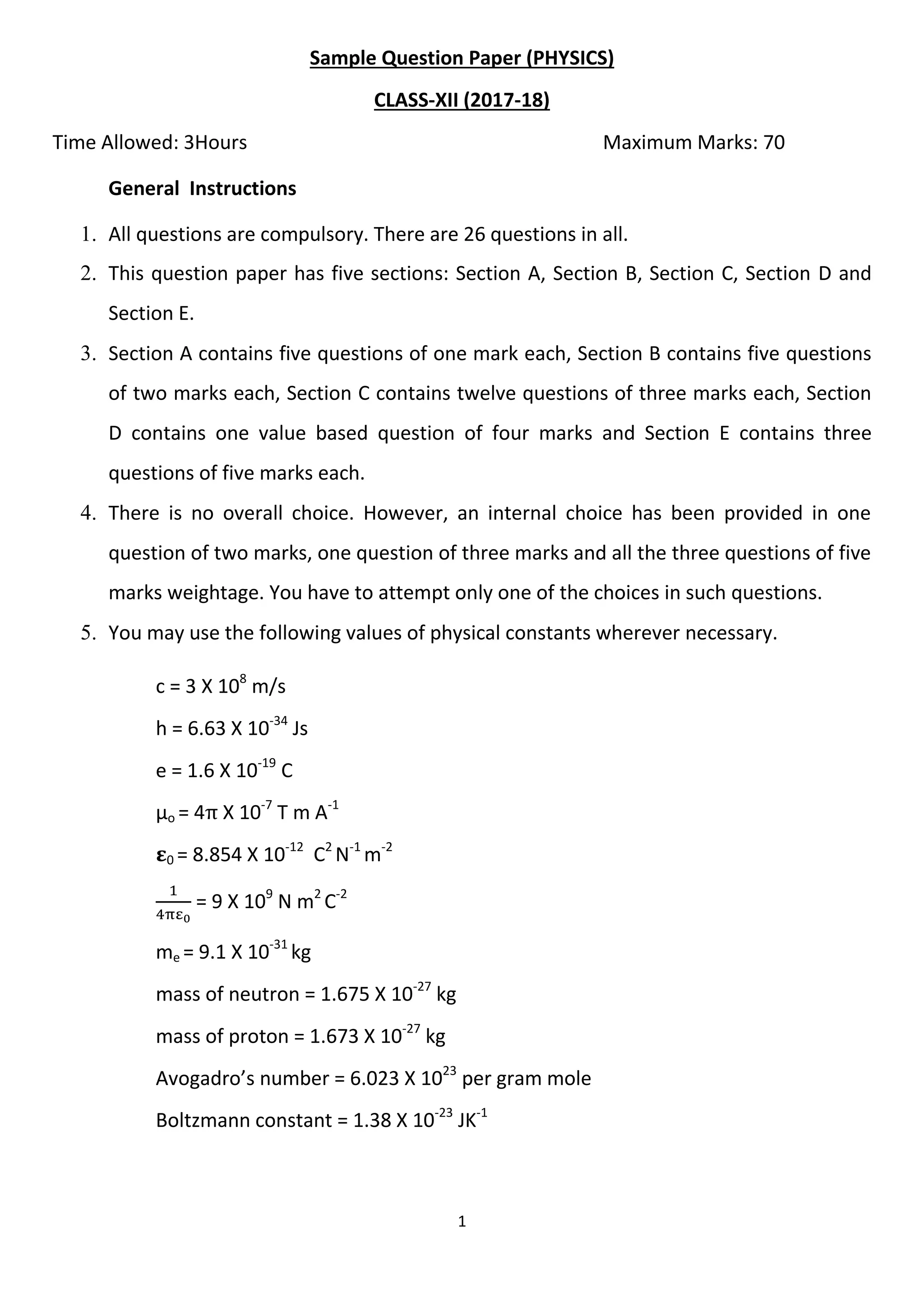 Physics sqp | PDF