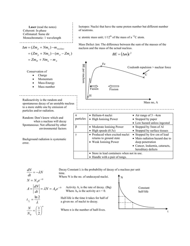 JC H2 Physics Formula List/Summary (all topics) | PDF | Physics | Science