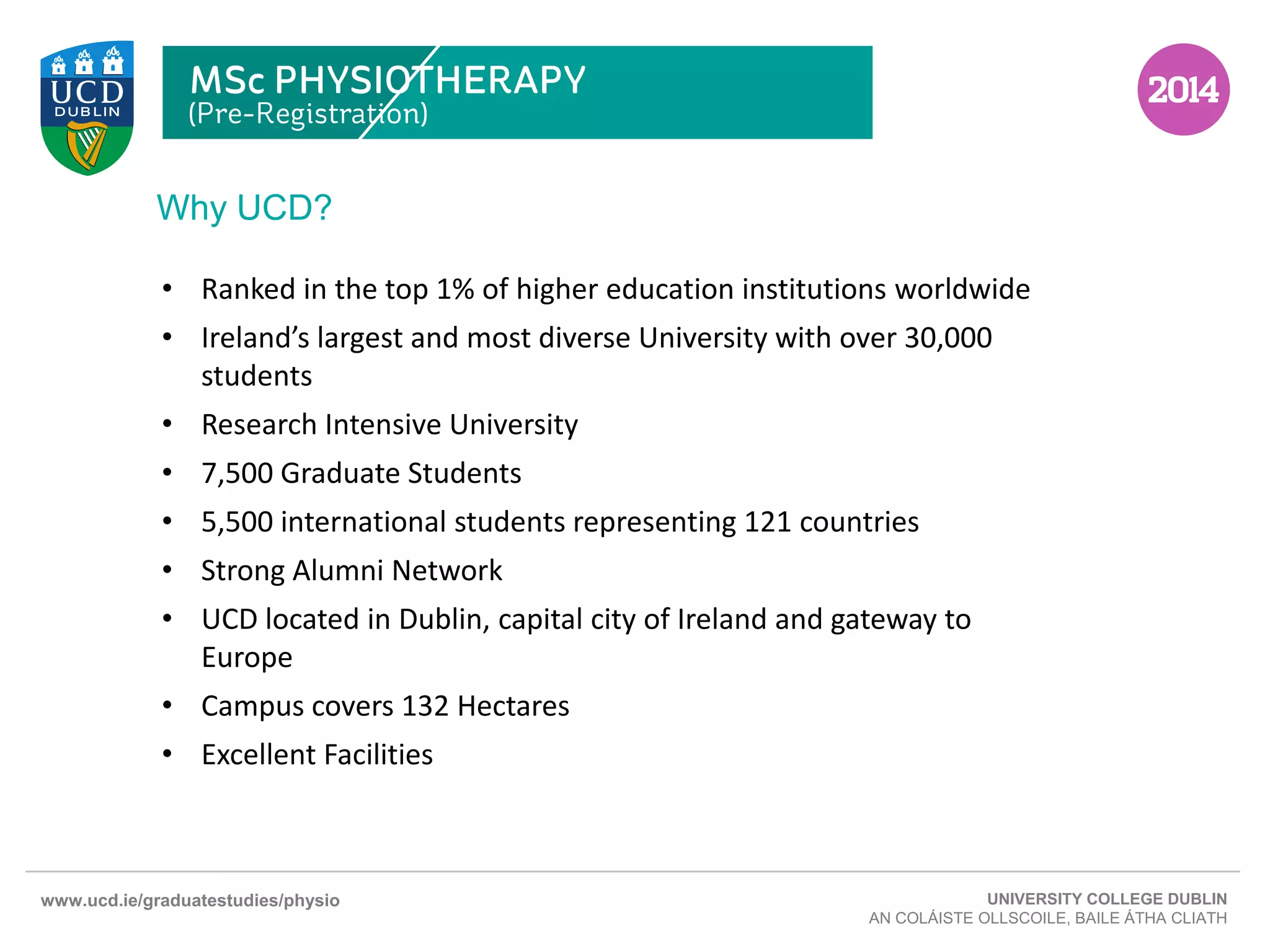 MSc Physiotherapy Graduate Entry Programme UCD | PPT