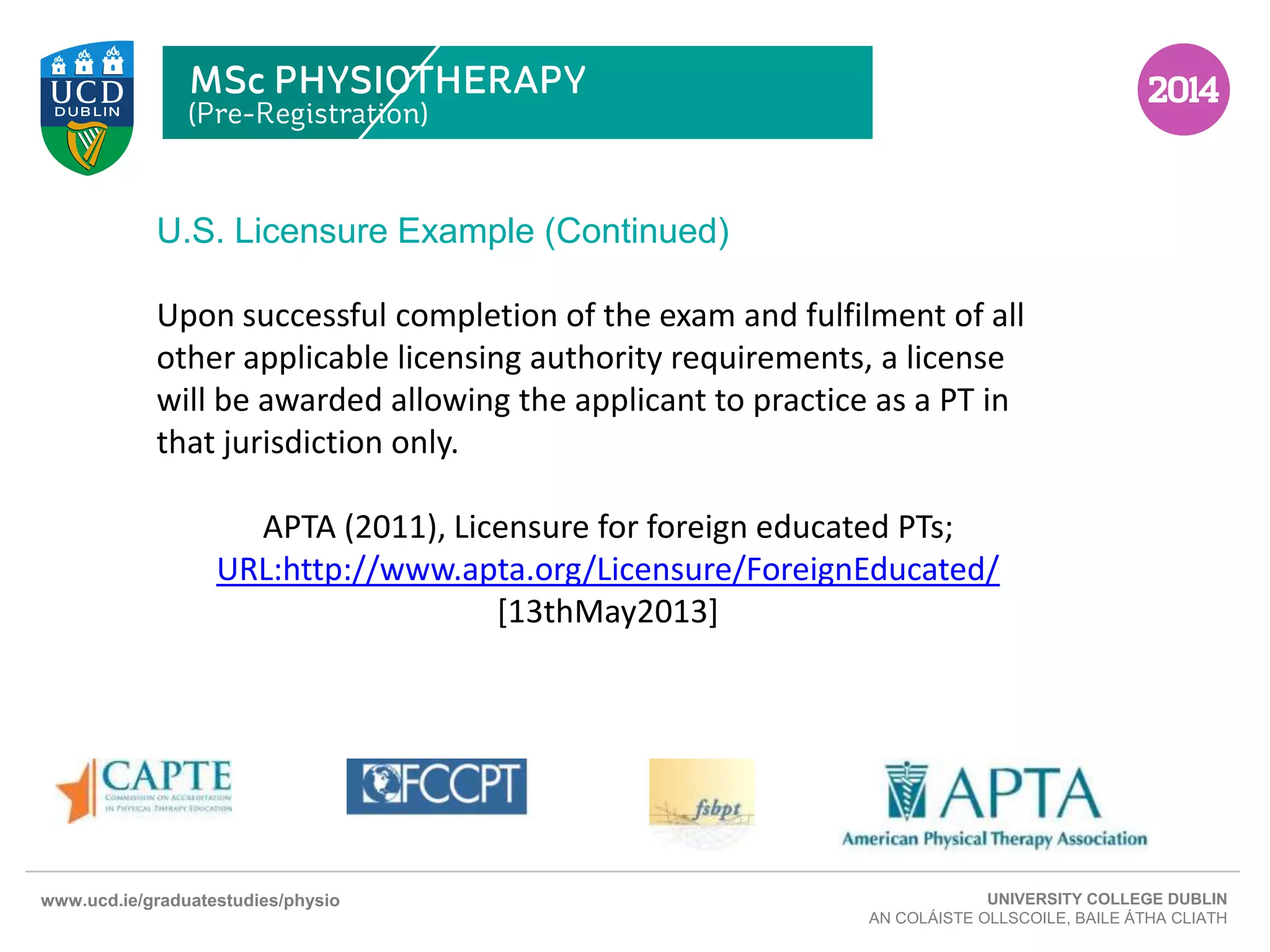 MSc Physiotherapy Graduate Entry Programme UCD | PPT