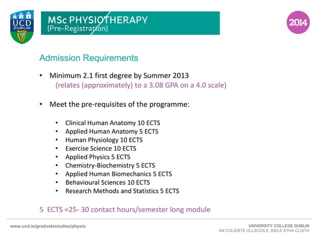 MSc Physiotherapy Graduate Entry Programme UCD | PPT