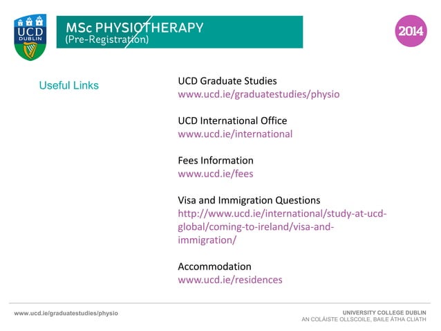 MSc Physiotherapy Graduate Entry Programme UCD | PPT