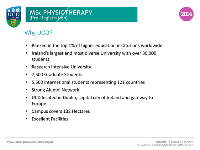 MSc Physiotherapy Graduate Entry Programme UCD | PPT