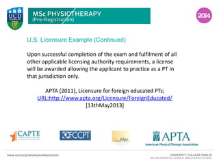 MSc Physiotherapy Graduate Entry Programme UCD | PPT