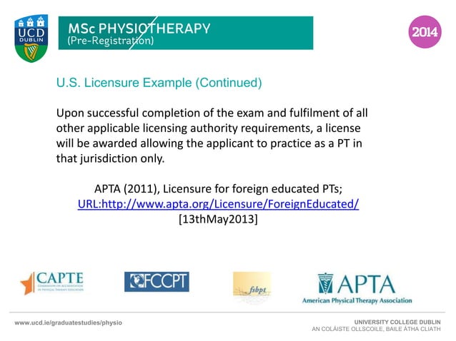MSc Physiotherapy Graduate Entry Programme UCD | PPT