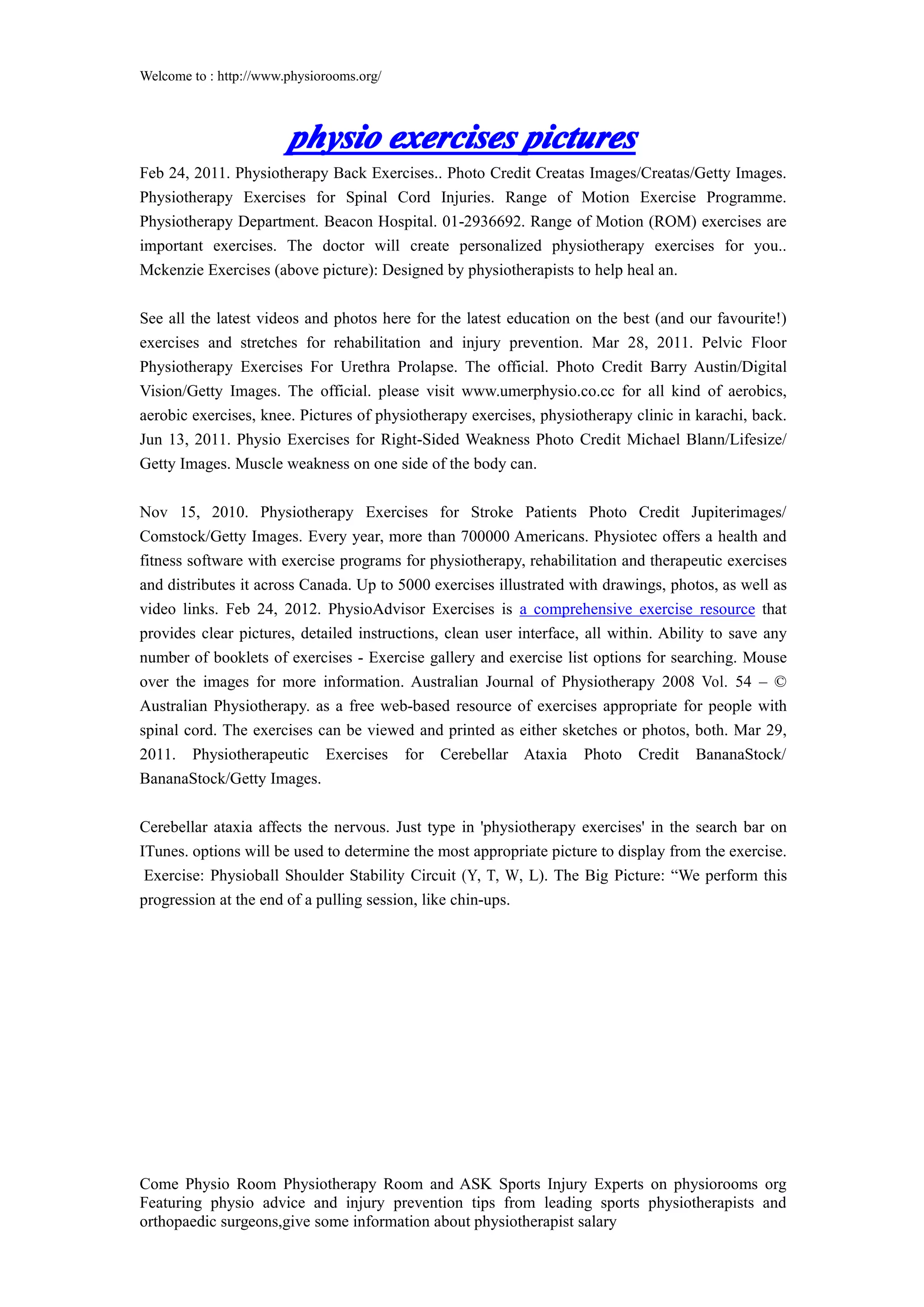 Physio exercises pictures | PDF