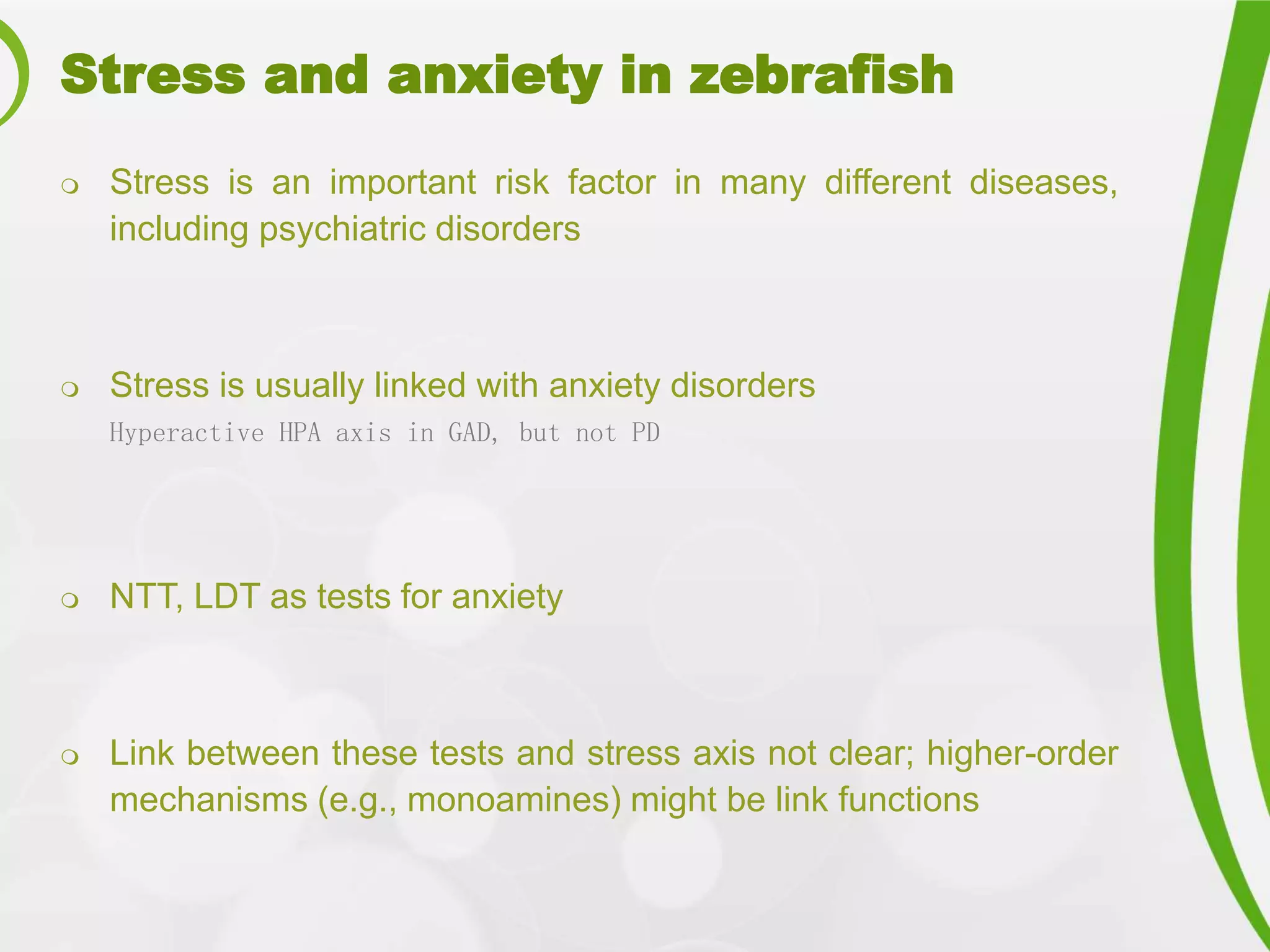 Physiological and behavioral markers of stress in zebrafish | PPTX