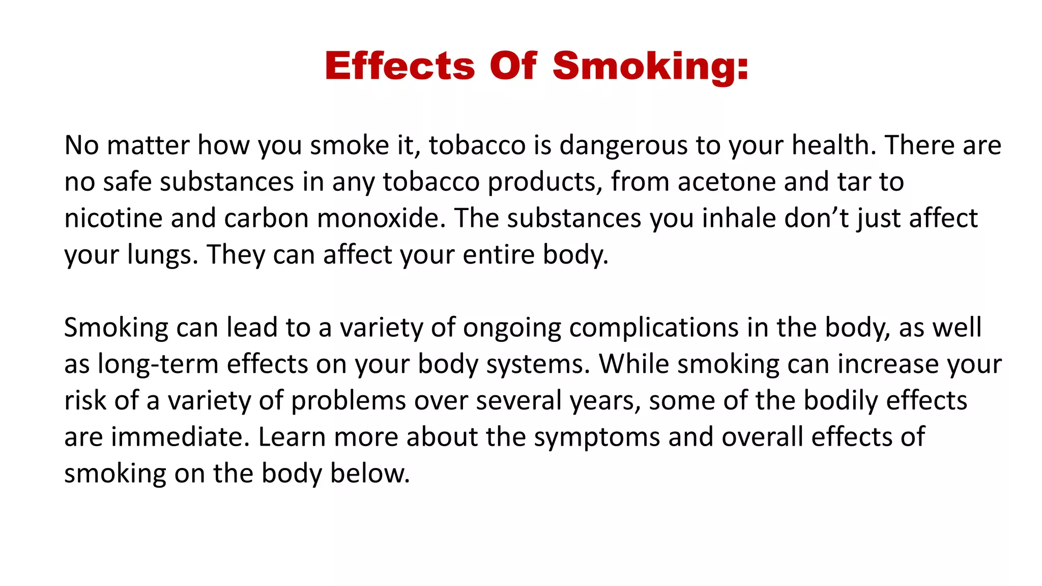 Physiological effects of smoking on the respiratory system & all other ...
