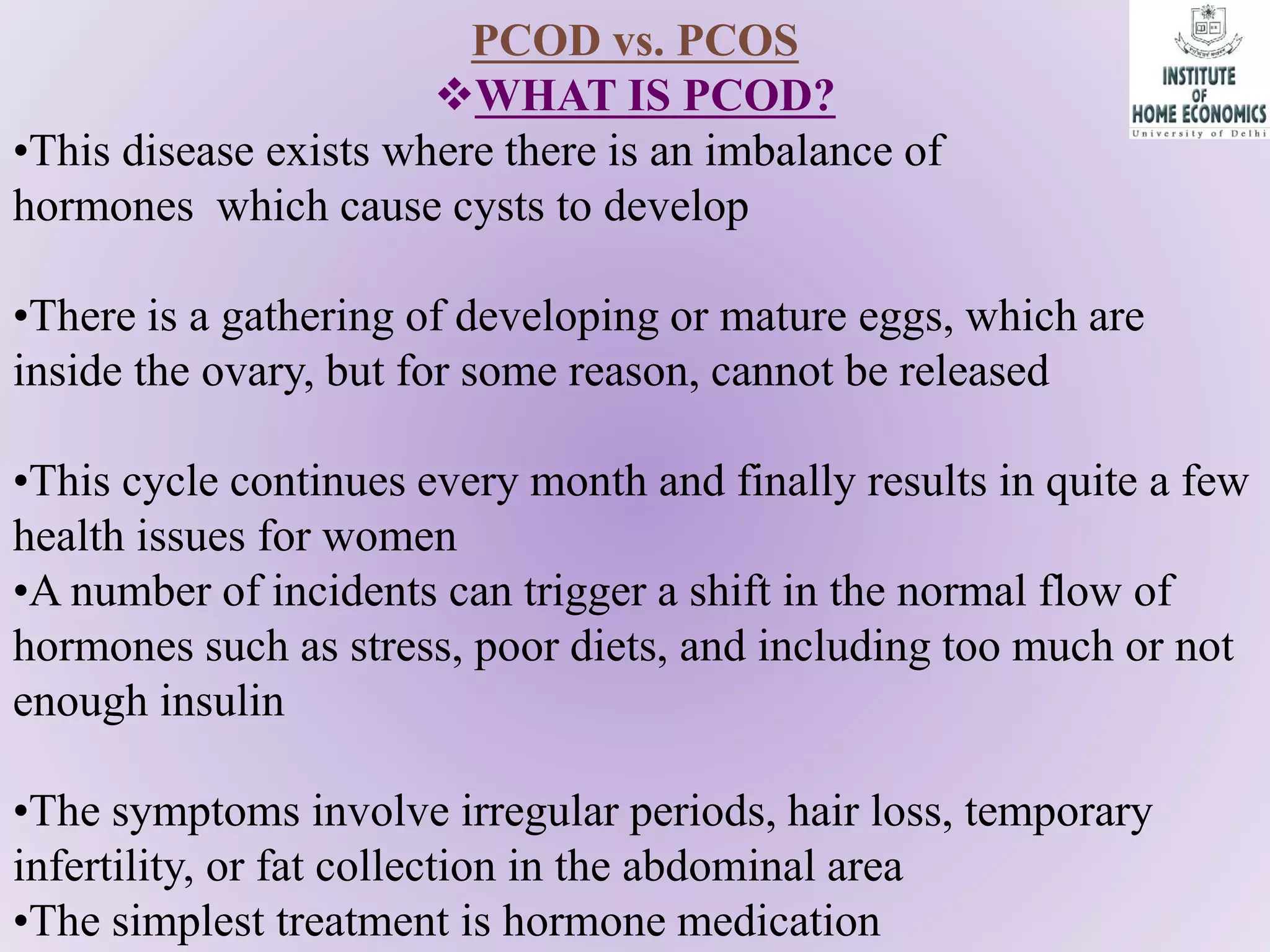 PHYSIOLOGY OF POLY CYSTIC OVARY-CLINICAL MANIFESTATIONS AND NUTRITIONAL ...