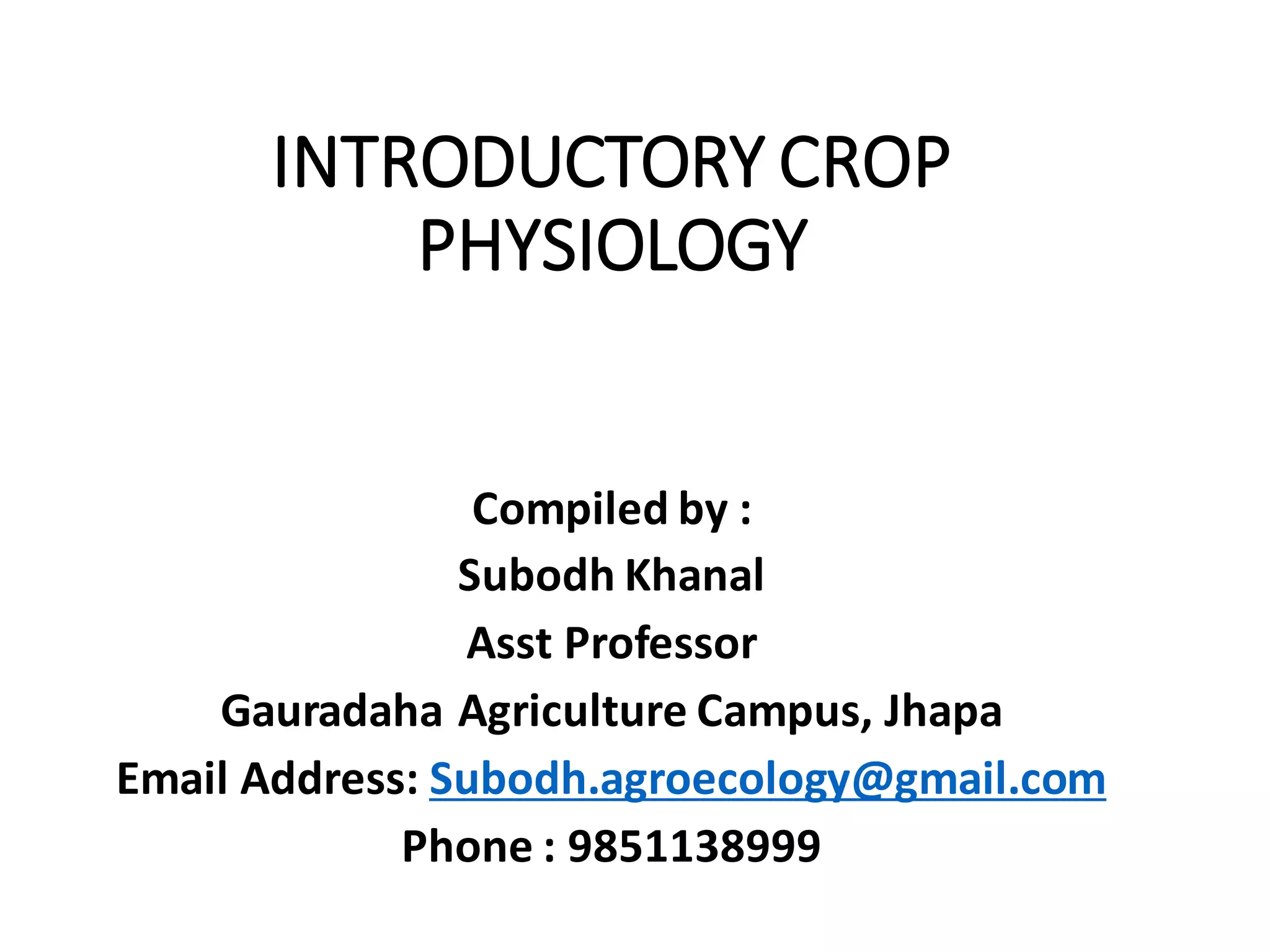 Introduction to crop physiology | PDF