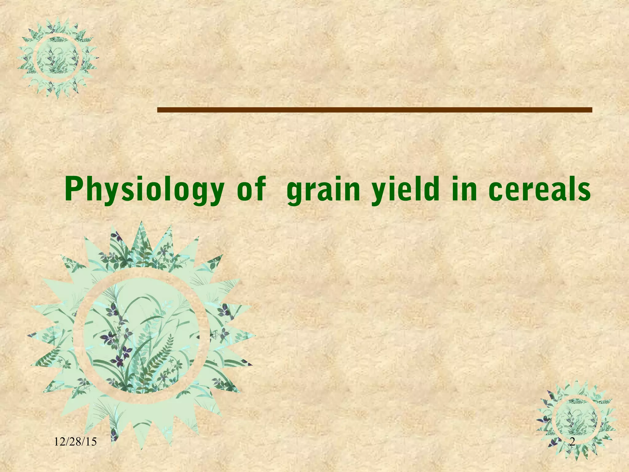 Physiology of grain yield in cereals, Growth and Maintenance ...