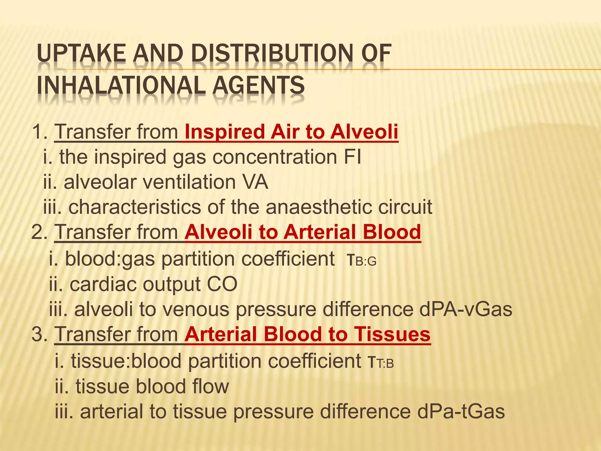 Physiology of inhalational anaesthetic agents | PPTX