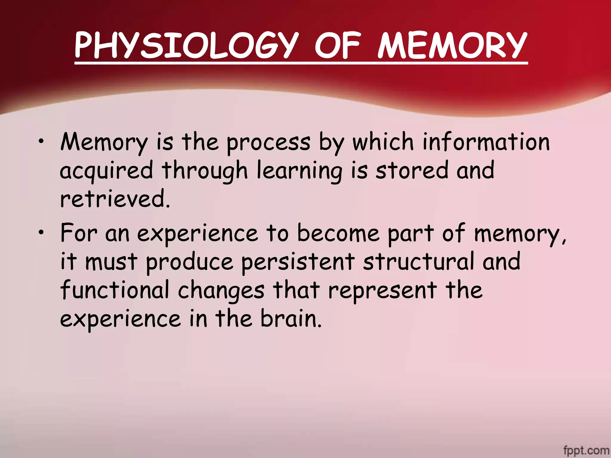 Physiology of memory | PPT