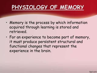 Physiology of memory | PPT