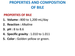 Physiology properties of bile, composition of bile, functions of bile ...