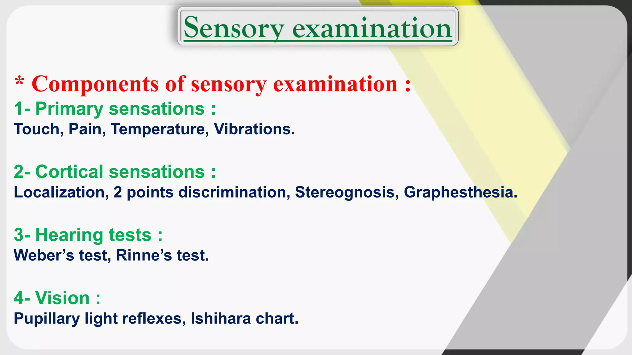 Physiology (sensory examination tests) | PDF