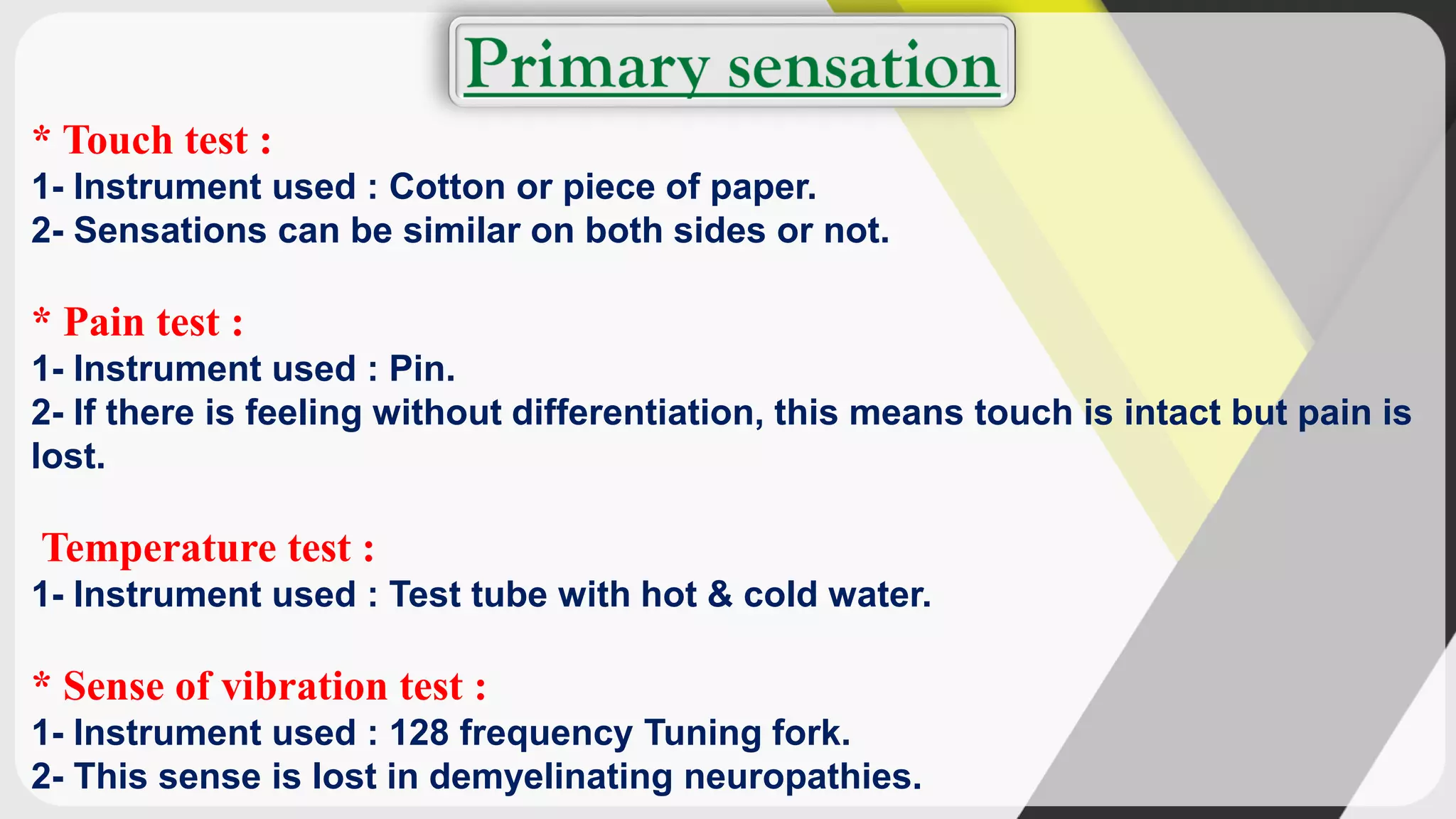 Physiology (sensory examination tests) | PDF