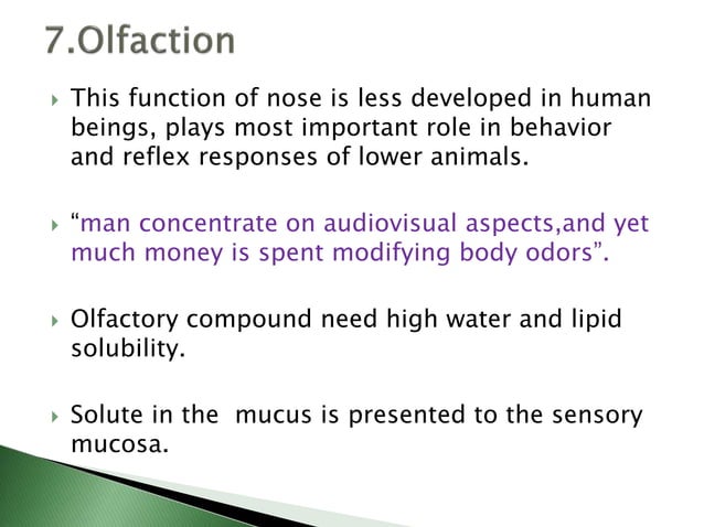 Physiology of nose, olfaction and pathway | PPTX