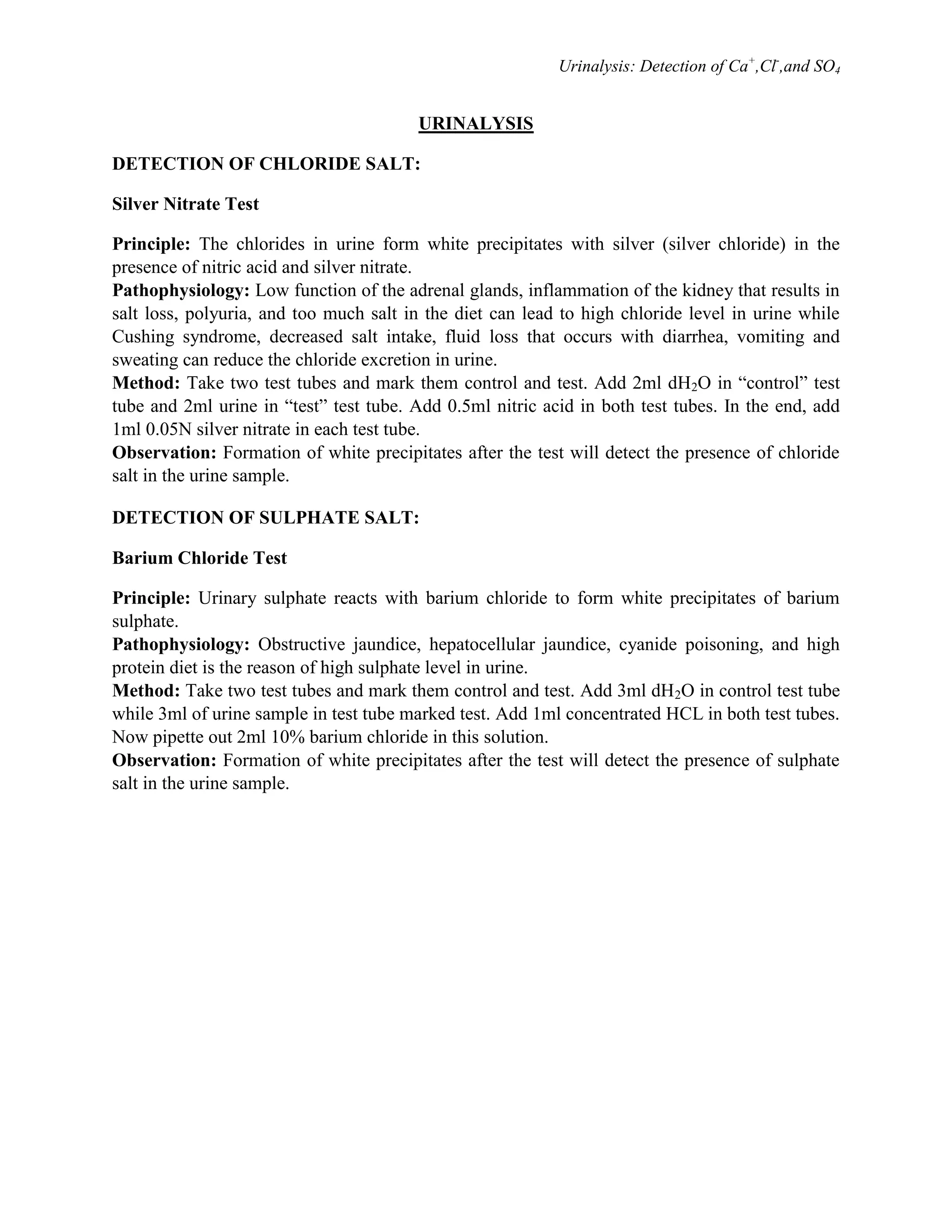 Physio practical urinalysis DETECTION OF CHLORIDE SALT AND DETECTION OF ...