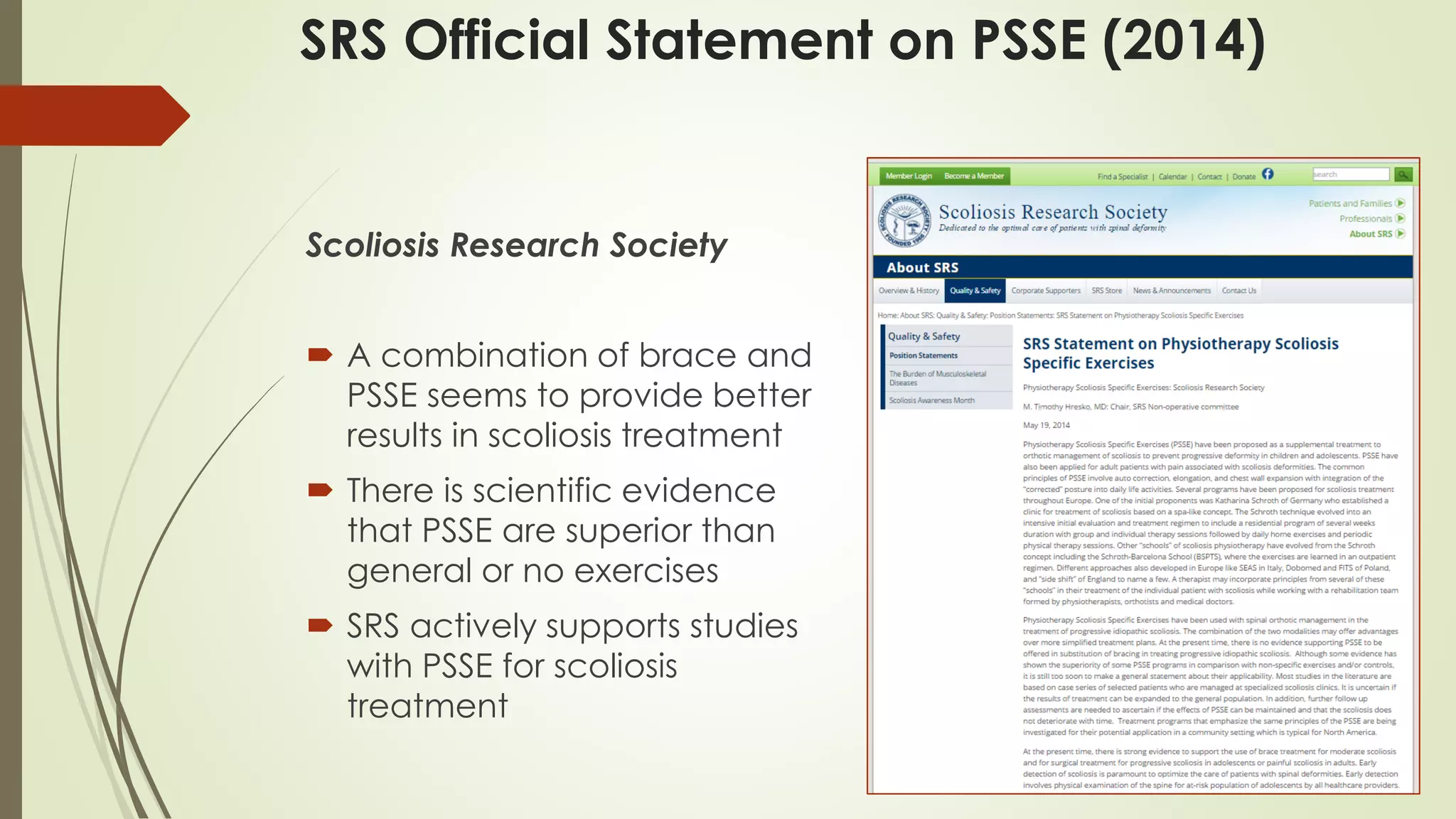 Physiotherapeutic Scoliosis Specific Exercises (PSSE): Recent evidence ...