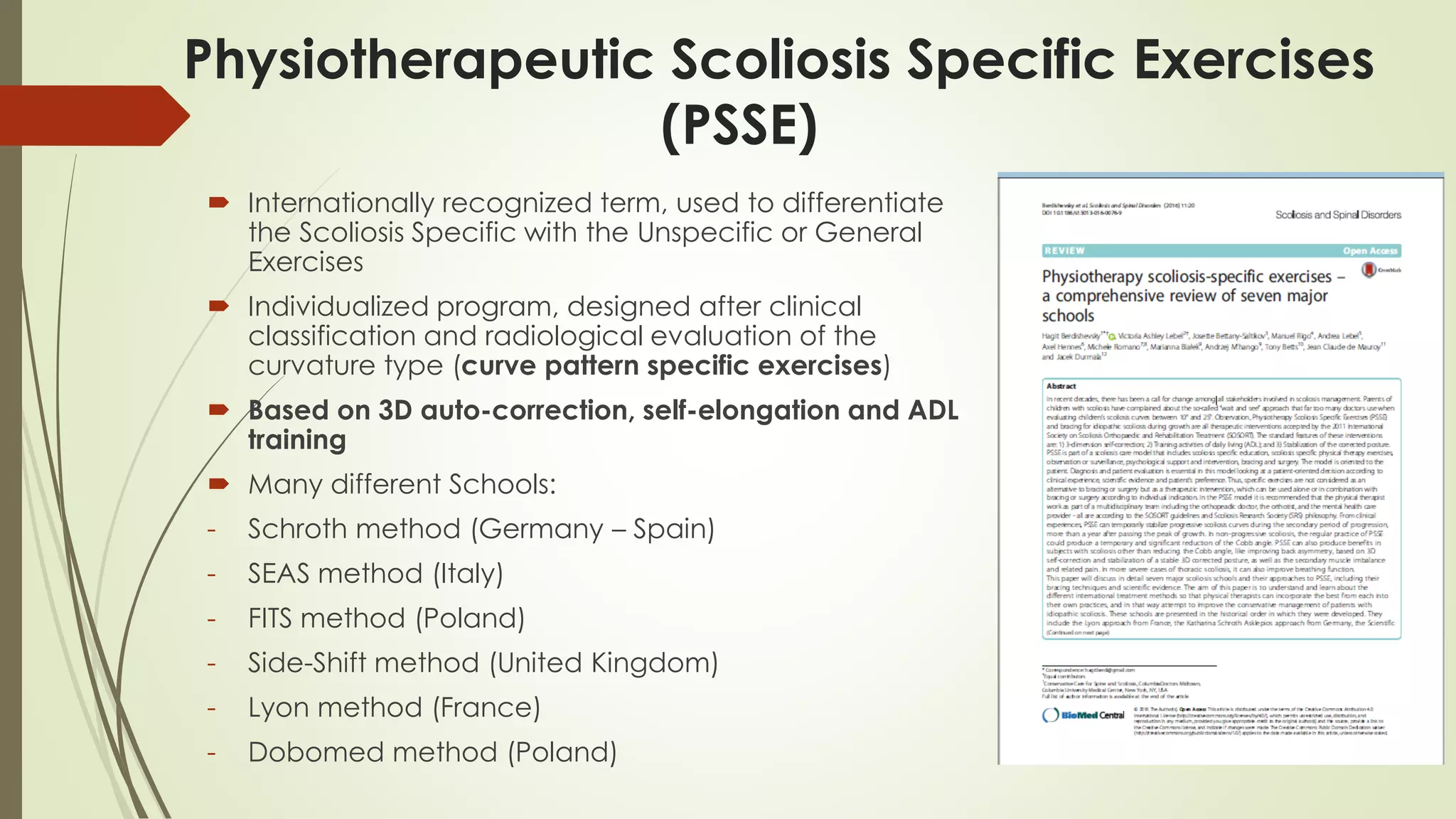 Physiotherapeutic Scoliosis Specific Exercises (PSSE): Recent evidence ...