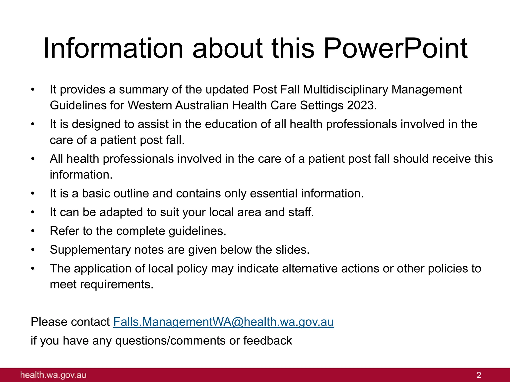 Western Australian Multidisciplinary Post Fall Management Guidelines ...