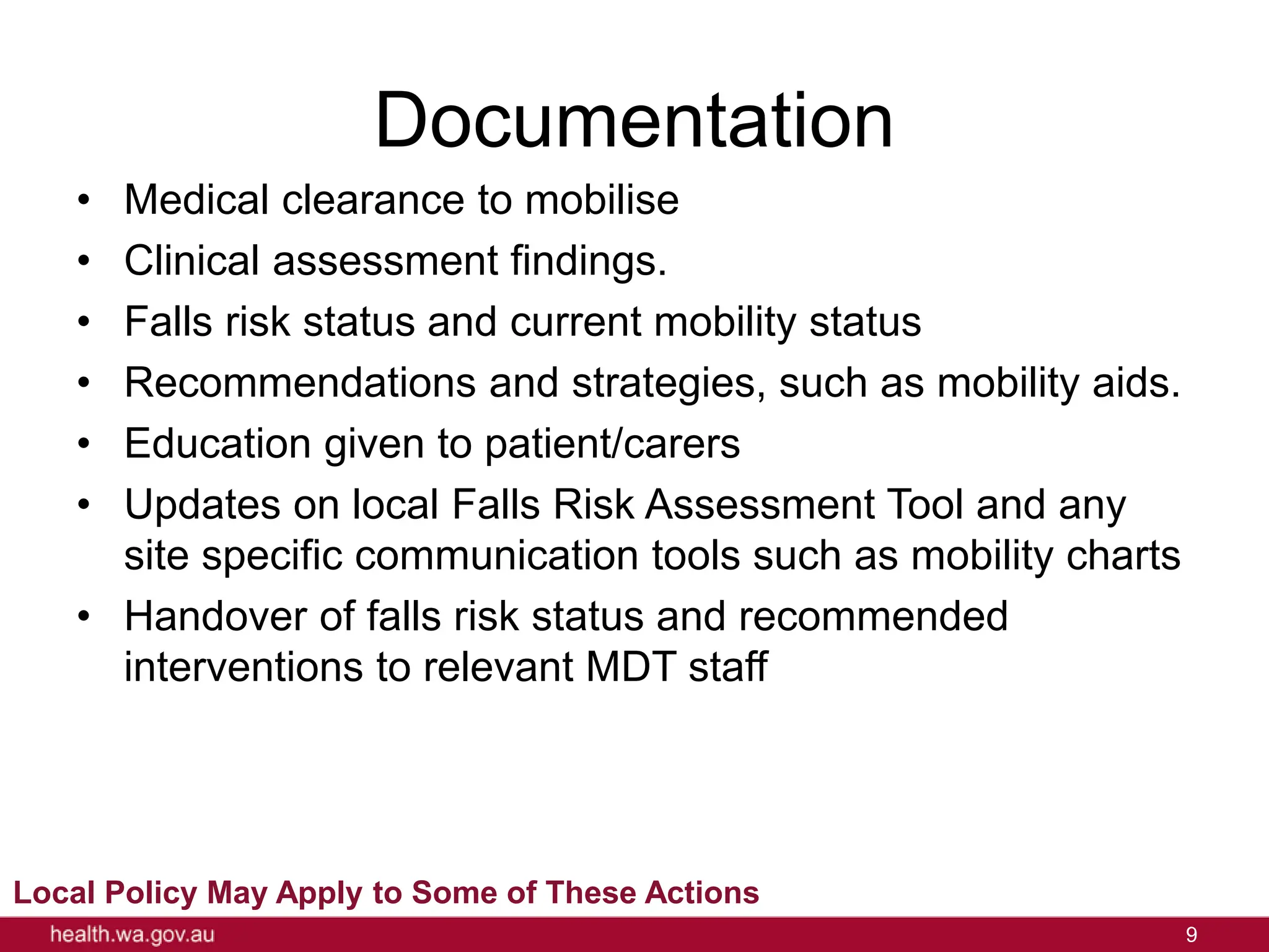 Western Australian Multidisciplinary Post Fall Management Guidelines ...