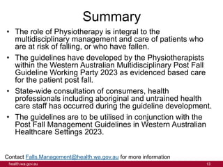 Western Australian Multidisciplinary Post Fall Management Guidelines ...