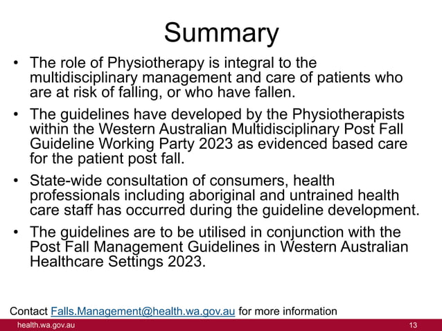 Western Australian Multidisciplinary Post Fall Management Guidelines ...