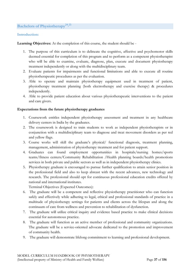 Physiotherapy curriculum 5632211456985633 | PDF