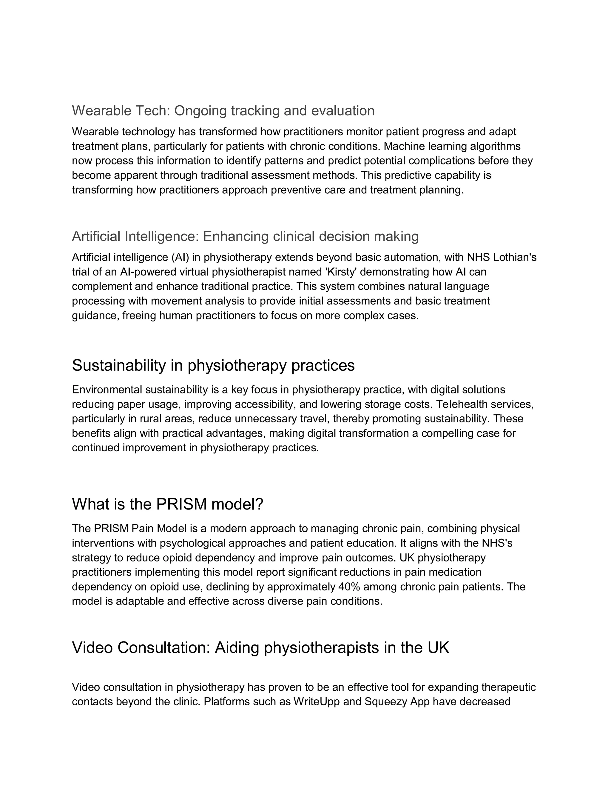 Transforming UK Physiotherapy: Key trends and technologies | PDF