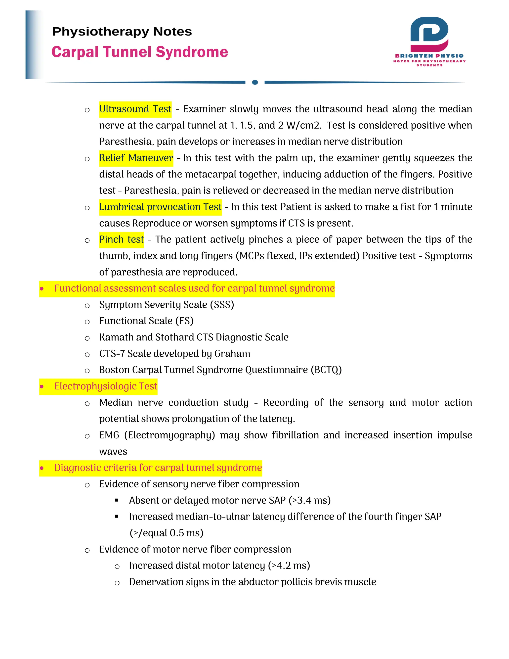 Physiotherapy Notes - Carpal Tunnel Syndrome.pdf