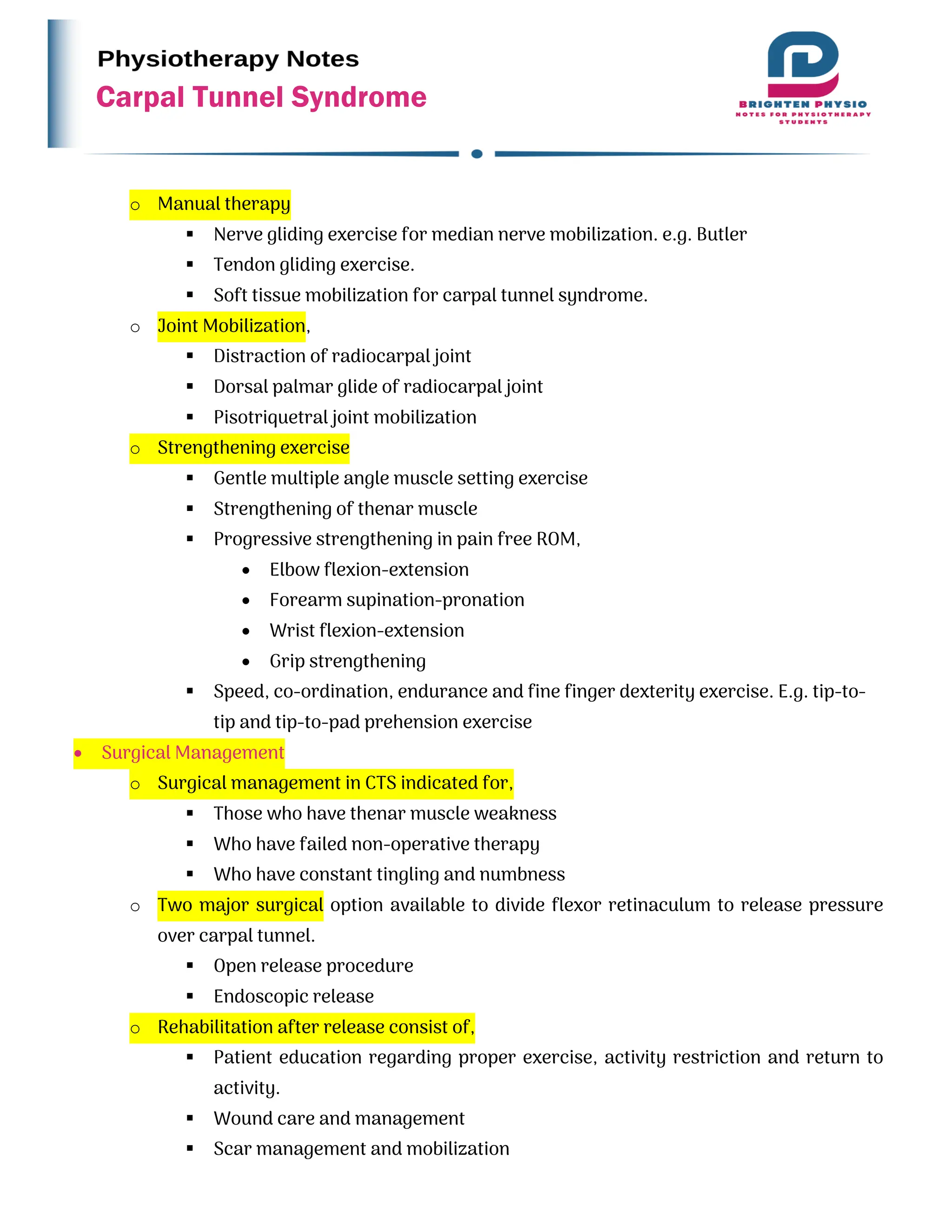 Physiotherapy Notes - Carpal Tunnel Syndrome.pdf