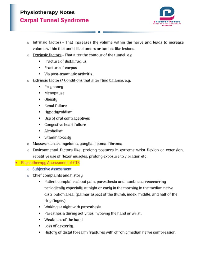 Physiotherapy Notes - Carpal Tunnel Syndrome.pdf | Death, Injury, or ...