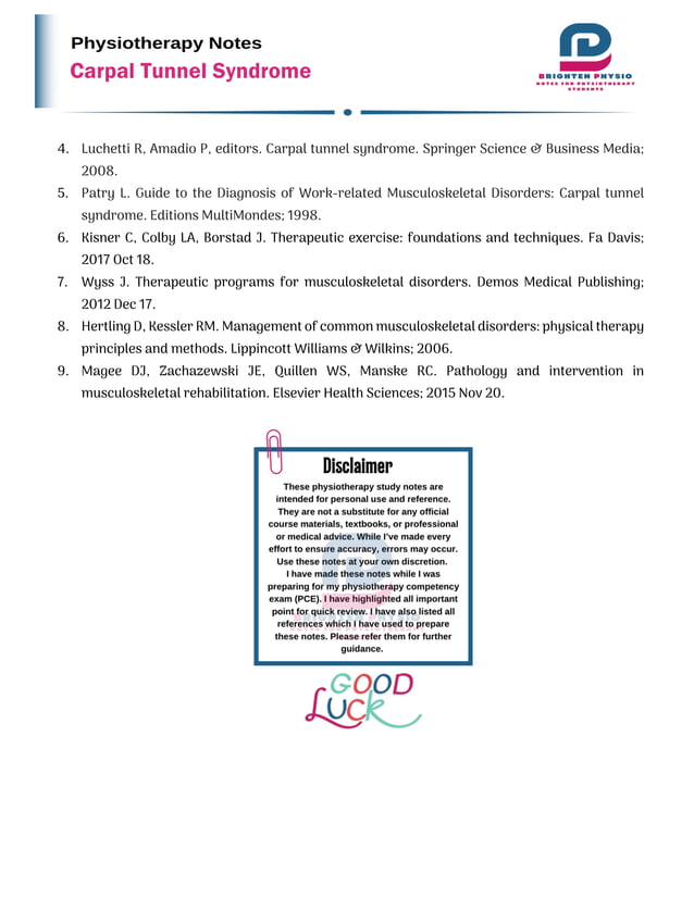 Physiotherapy Notes - Carpal Tunnel Syndrome.pdf | Death, Injury, or ...
