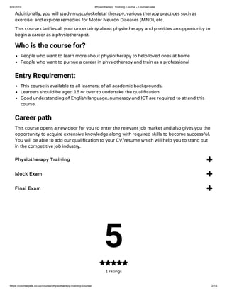 Physiotherapy Training Course - Course Gate | PDF
