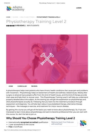 Physiotherapy Training Level 2 - Adams Academy | PDF