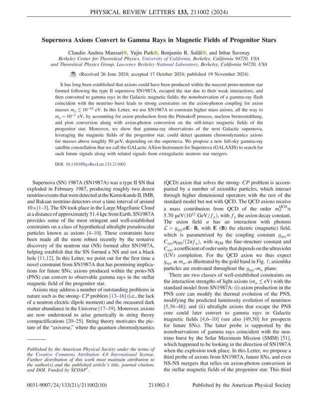 Supernova Axions Convert to Gamma Rays in Magnetic Fields of Progenitor ...