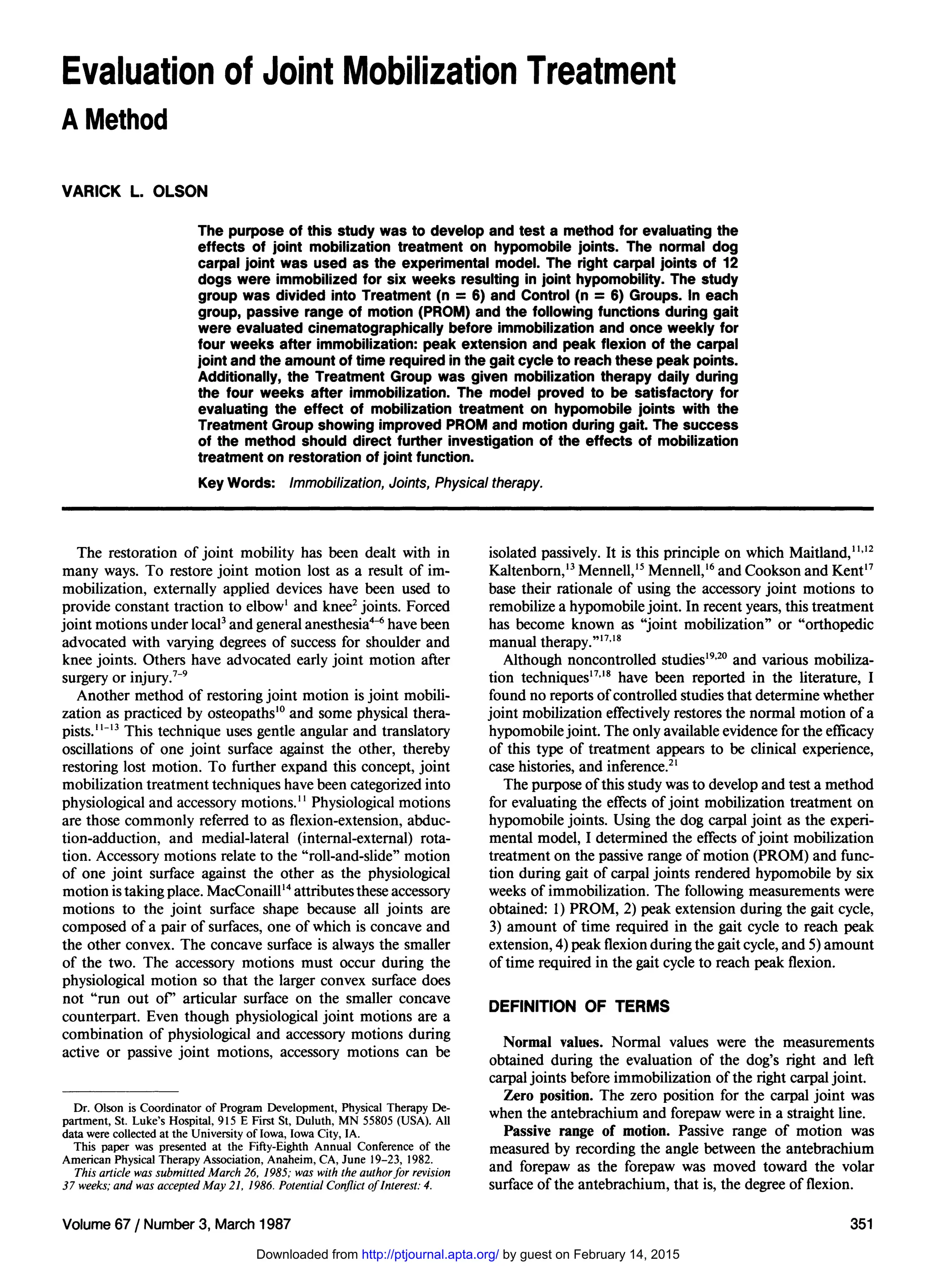 Principles of Joint MobilizationDefine osteokinematic and ...