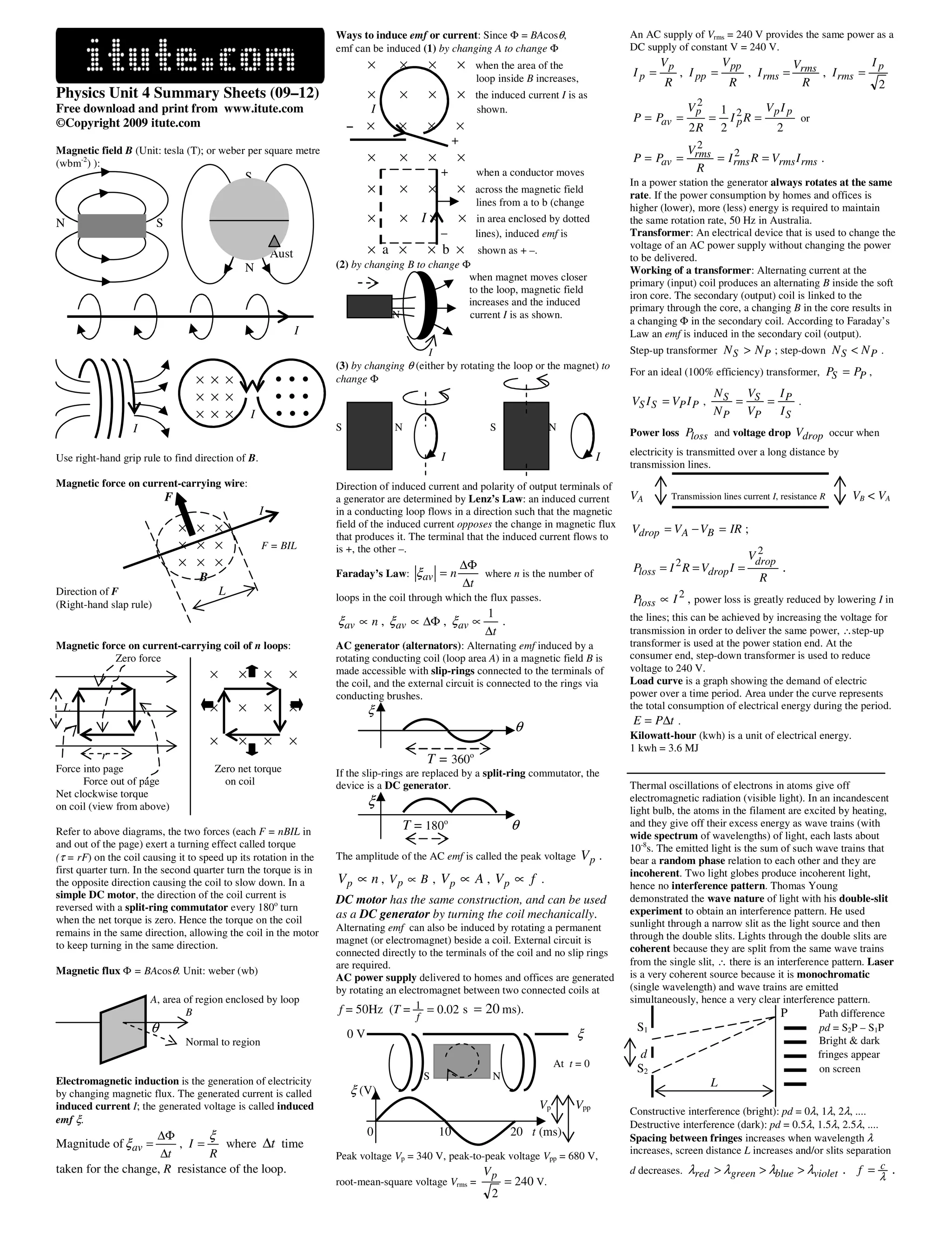Unit 4 Physics Summary Sheet itute | PDF