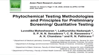 phytochemical testing methodologies and principle for preliminary ...