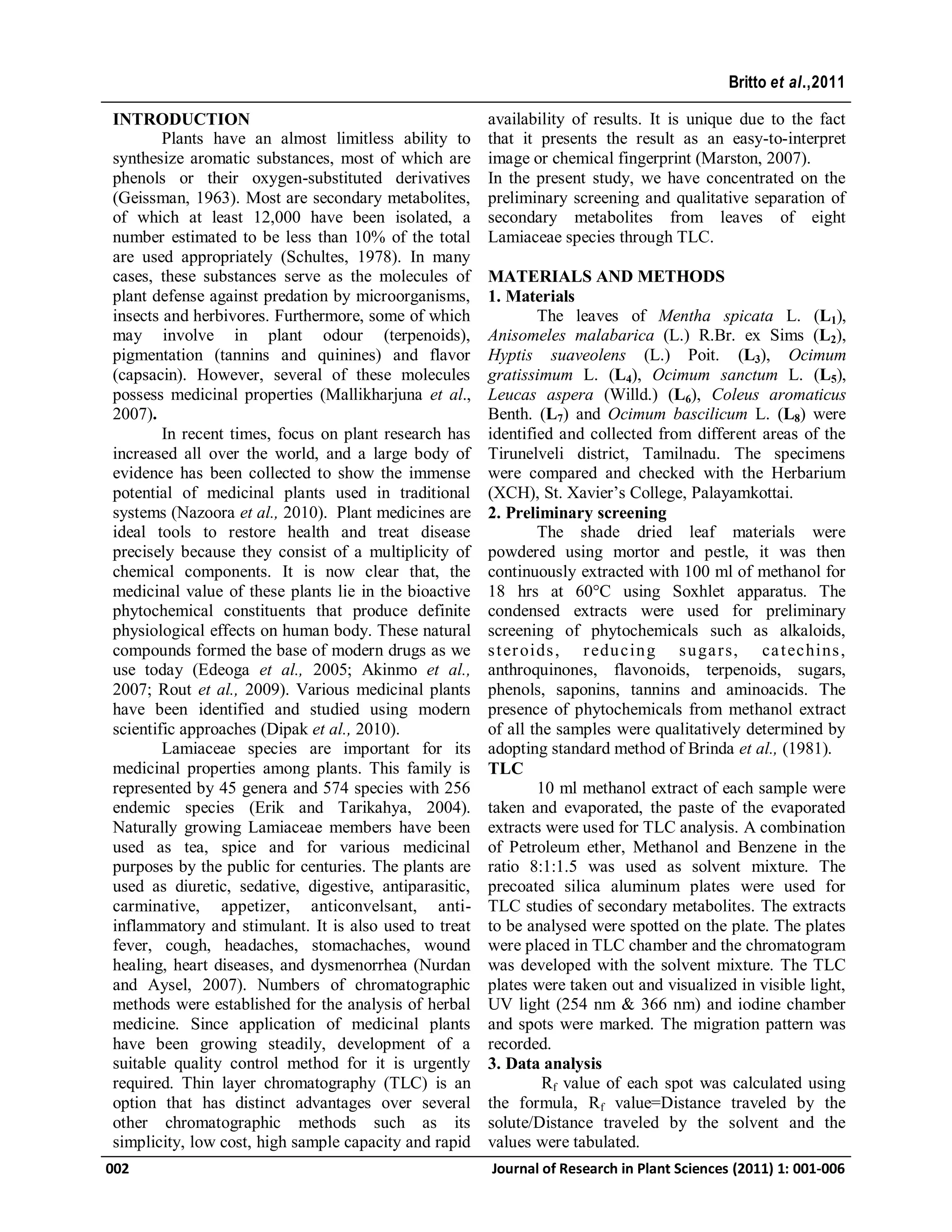 Phytochemical analysis of eight medicinal plants of Lamiaceae | PDF ...