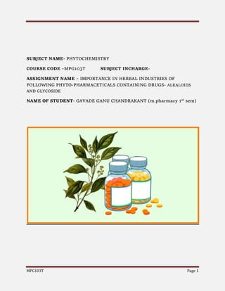 PHYTOCHEMISTRY ASSIGNMENT FOR PHARMACOGNOSY | PDF