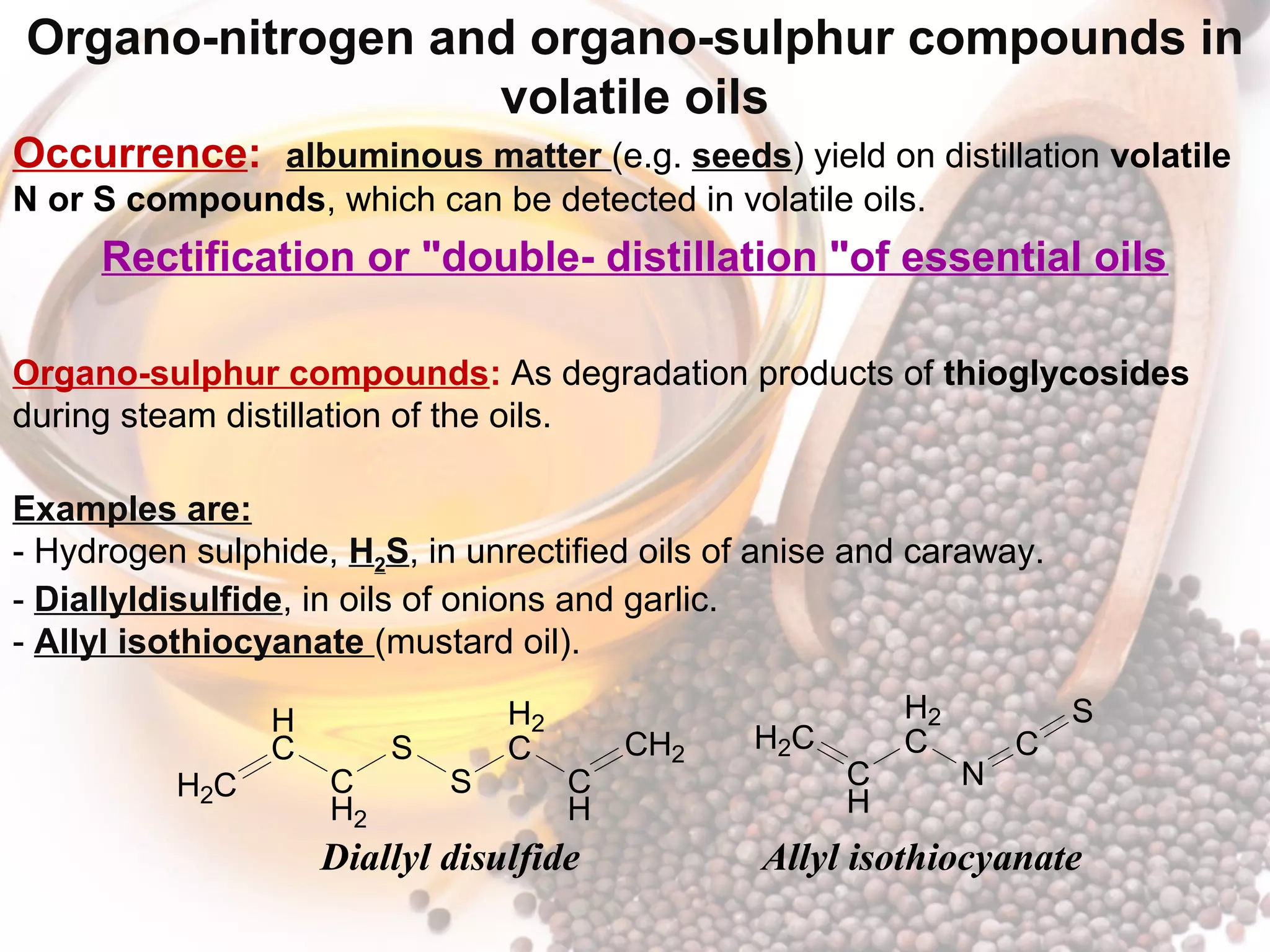 Phytochemistry essential oils organo-nitrogen and organo-sulphur ...