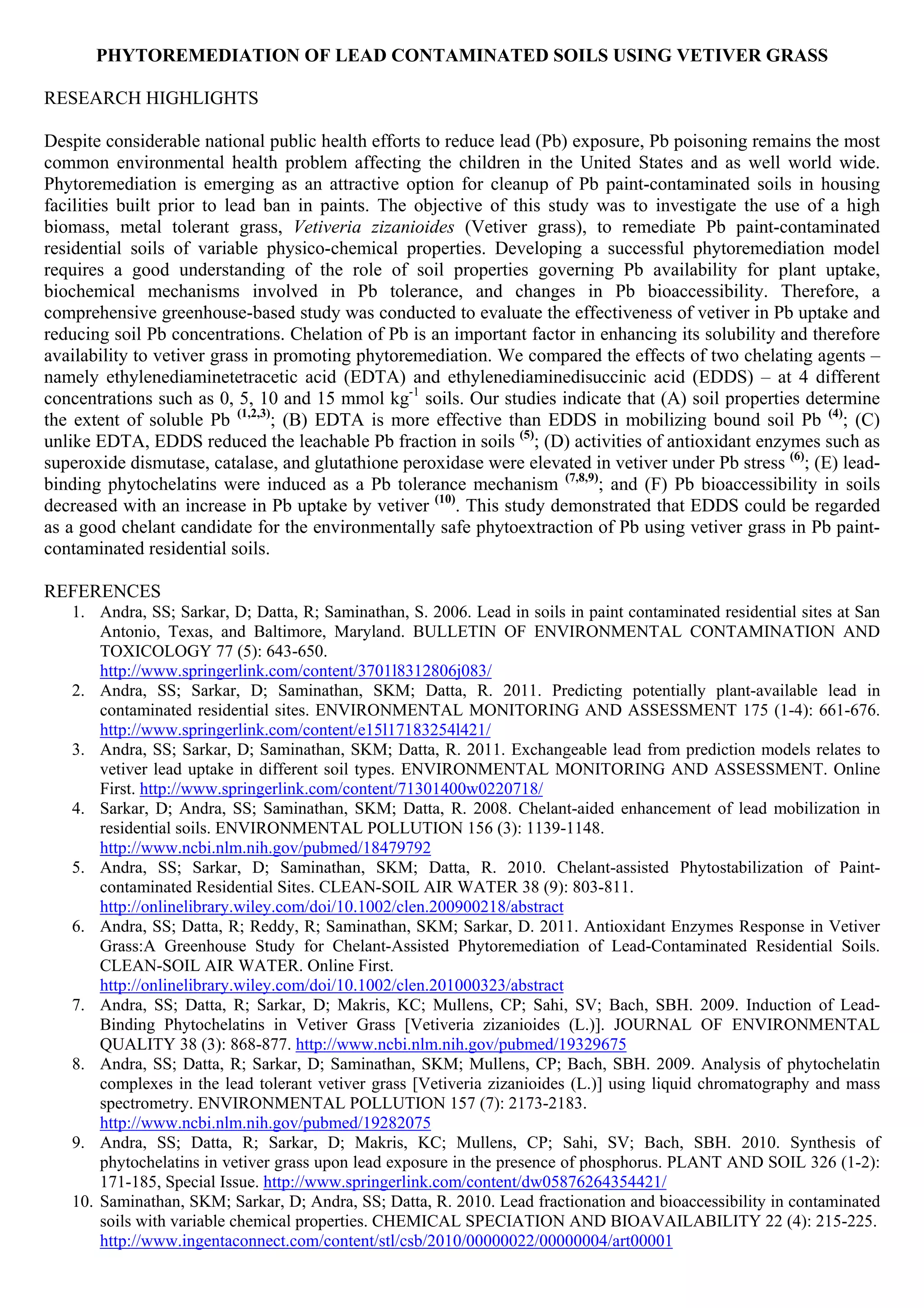 Phytoremediation of lead contaminated soils using vetiver grass | PDF