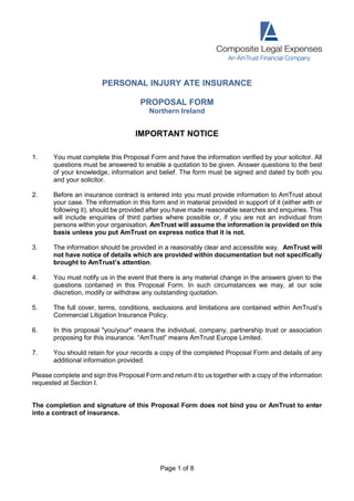 Personal Injury Northern Ireland.- CLE ATE Proposal Form | PDF