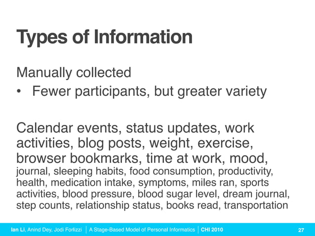 A Stage-Based Model of Personal Informatics Systems (CHI 2010 Talk) | PDF