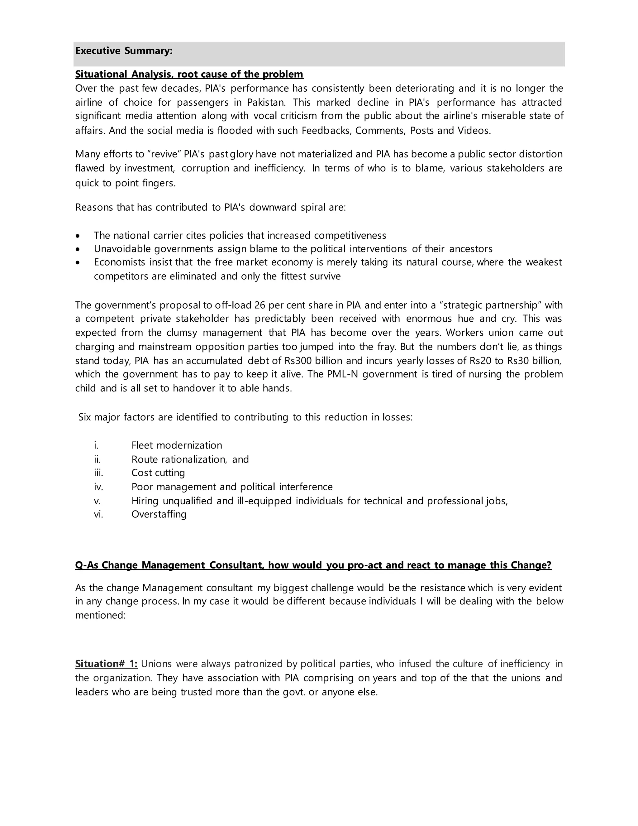 CASE STUDY-Pakistan International Airlines | DOCX