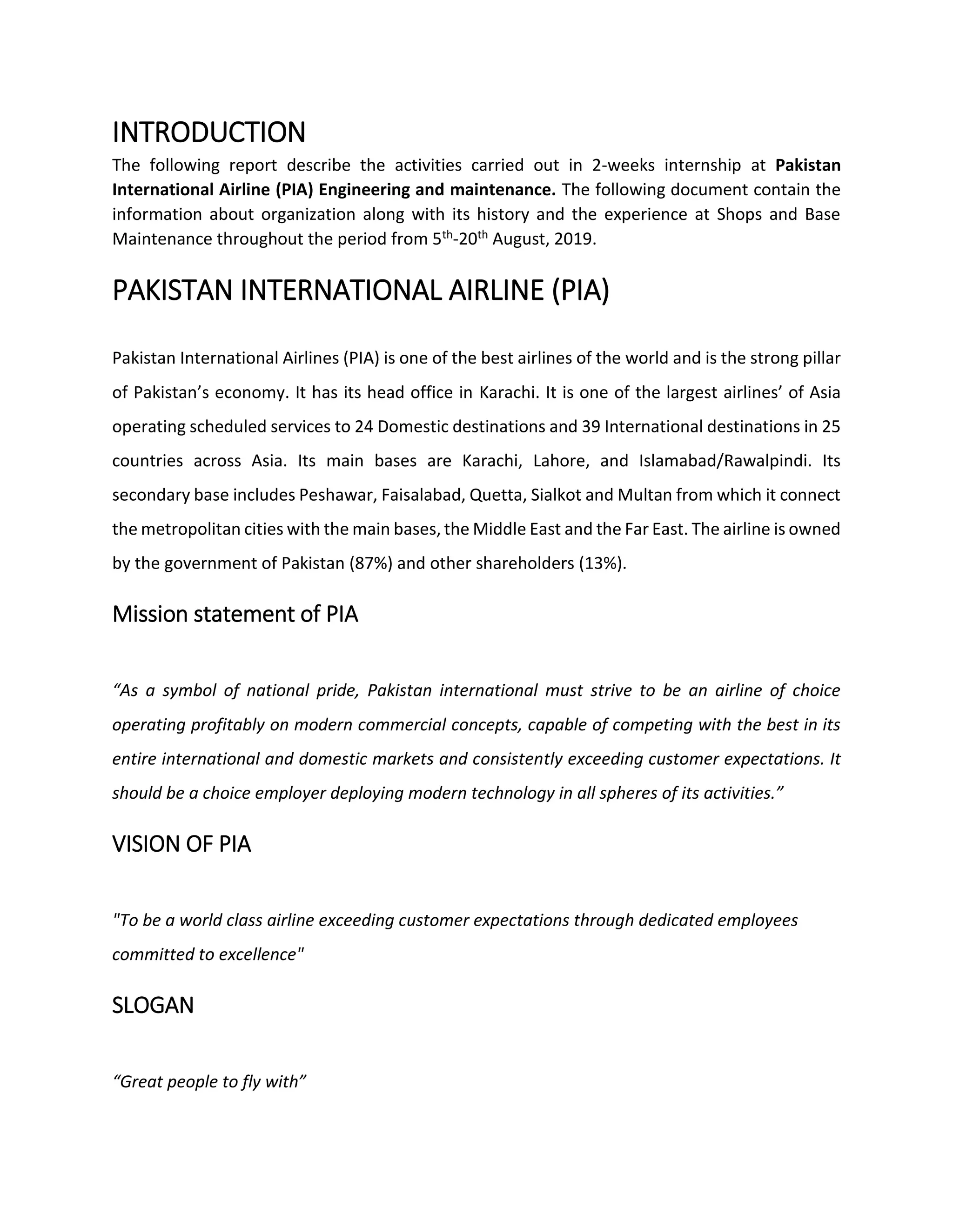 Pia Engineering internship report | PDF