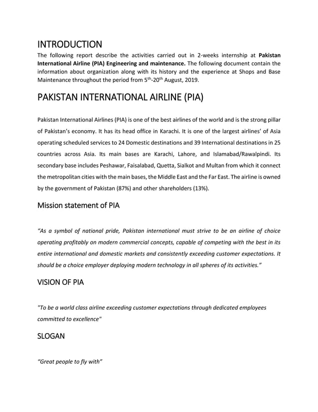 Pia Engineering internship report | PDF